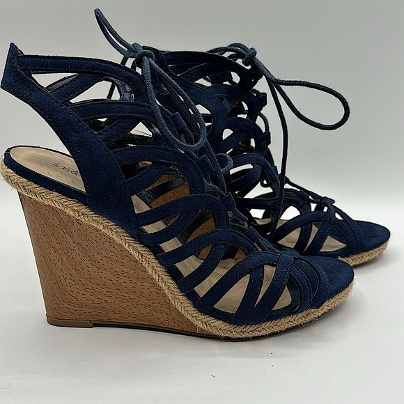 Indigo | Shoes | Navy Blue Strappy Wedge Sandals | Poshmark